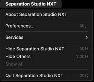 Separation Studio NXT Guide: Separation Studio NXT Menu (MacOS ...